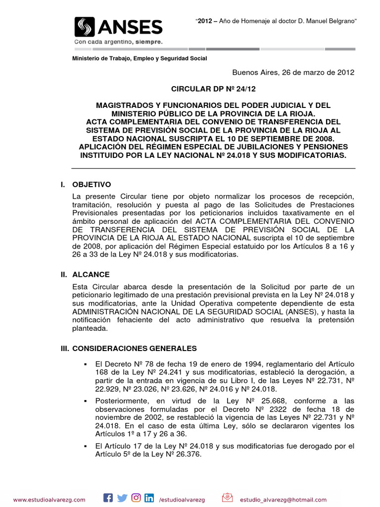 Anses Circular DP #24/12 Magistrados y Funcionarios Del Poder Judicial y Del Ministerio Público ...