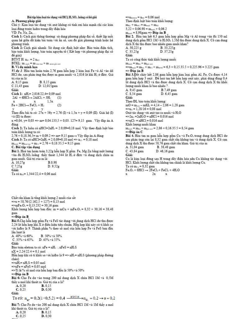 D NG Kim Lo I Tác D NG V I HCL, H2SO4 | PDF