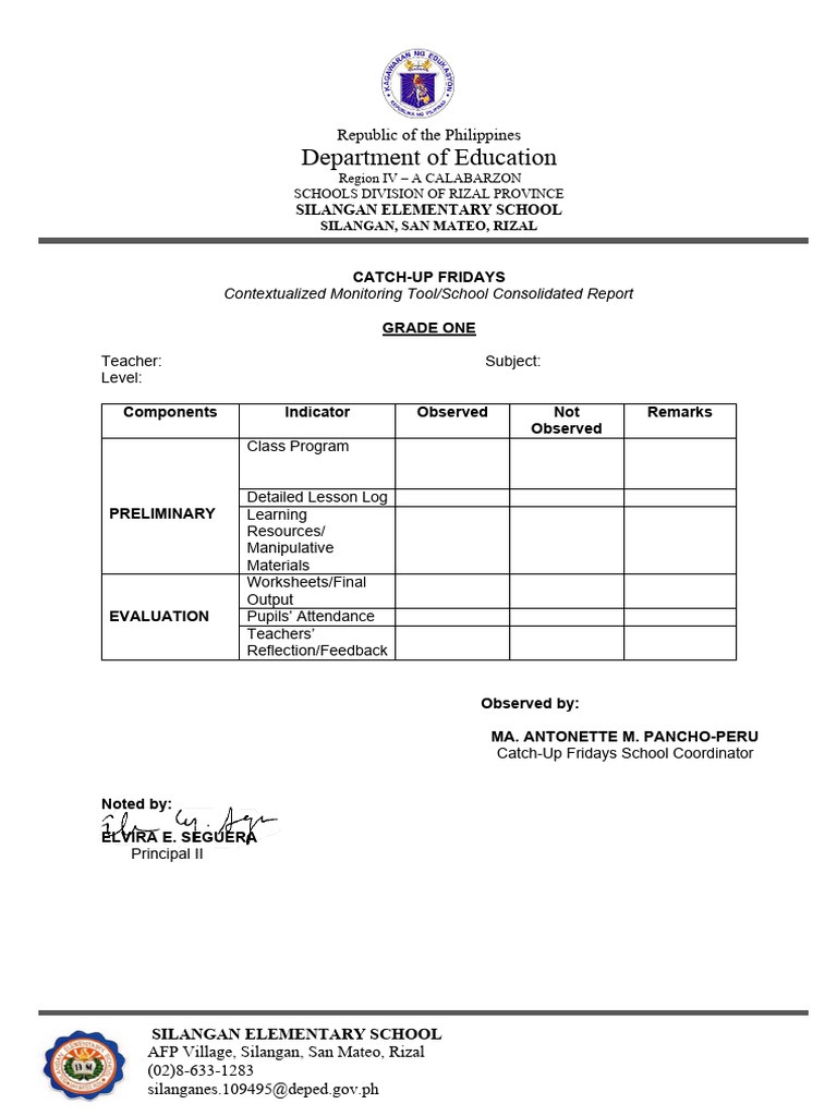 Contextualized Monitoring Tool Catch Up Fri Pdf Behavior Modification Learning