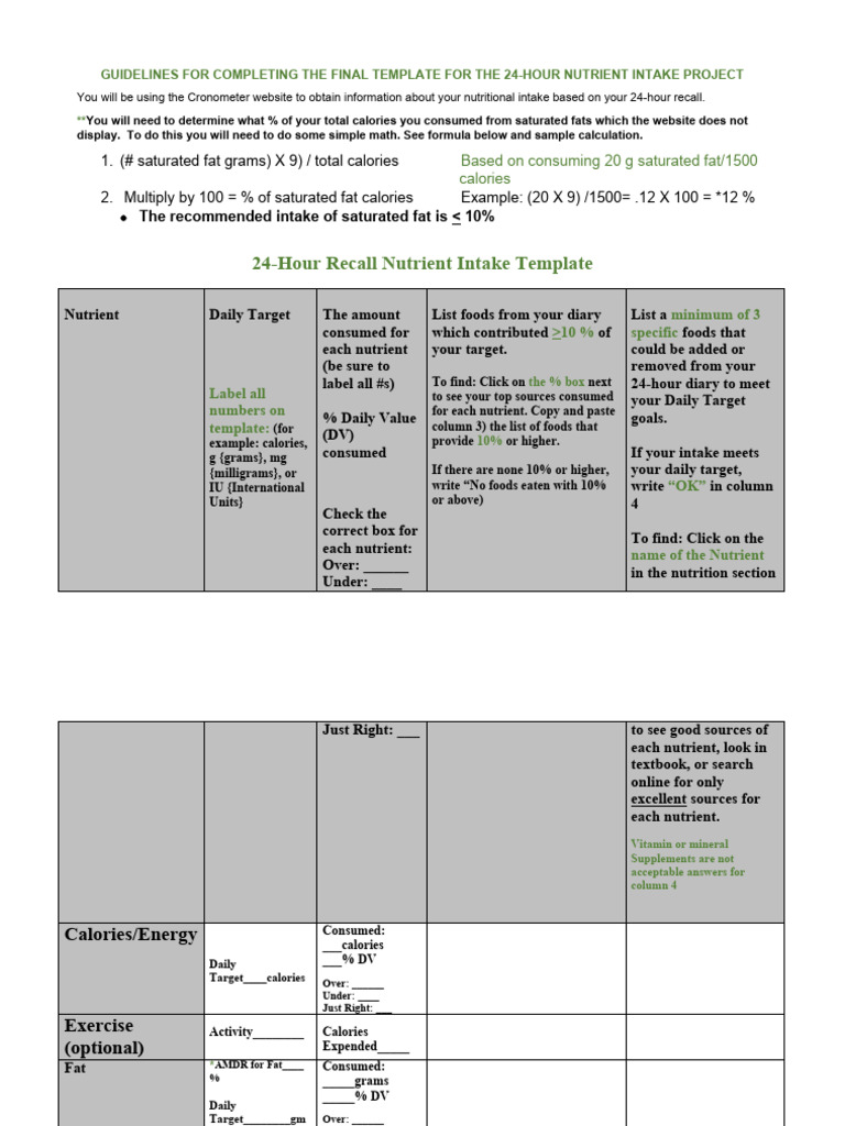 24-Hour Dietary Recall Guidelines | PDF | Nutrients | Fat