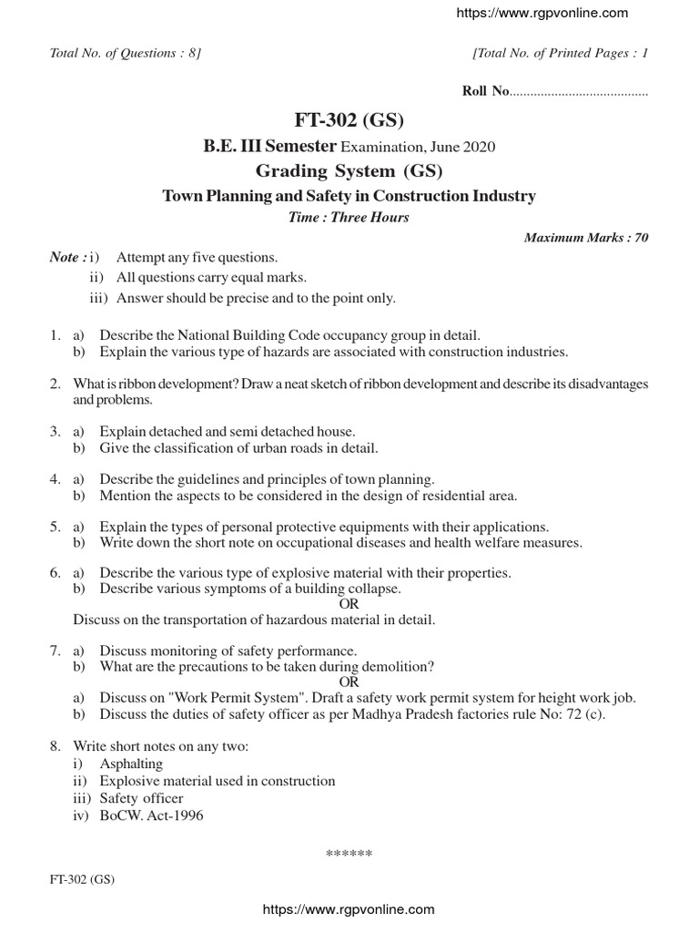 Town Planning & Construction Safety Exam Guide | PDF
