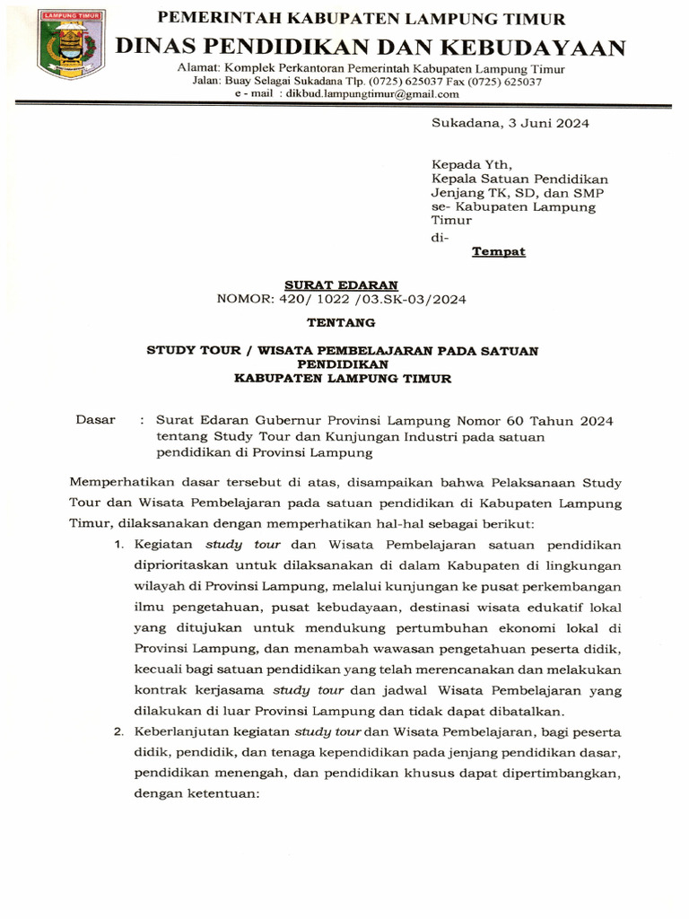 Edaran Study Tour | PDF