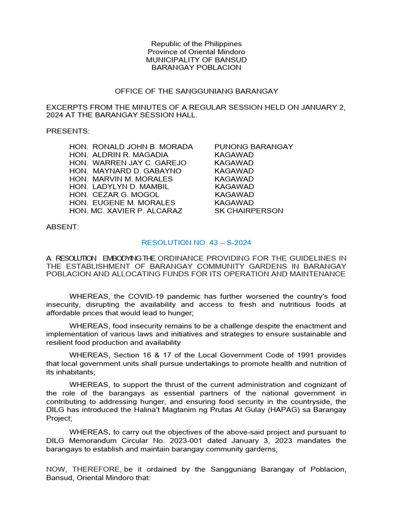 Barangay Community Garden Ordinance | PDF | Hydroponics | Aquaponics
