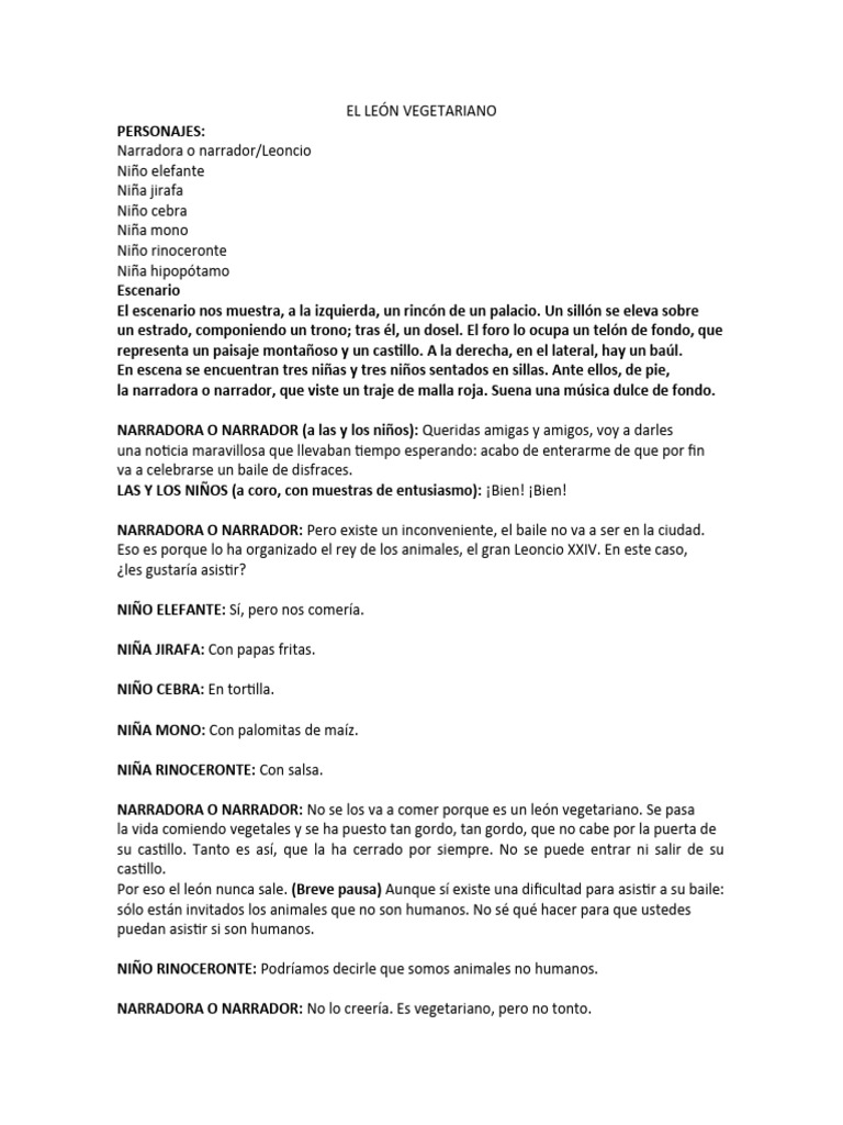 El León Vegetariano Obra De Teatro Pdf León