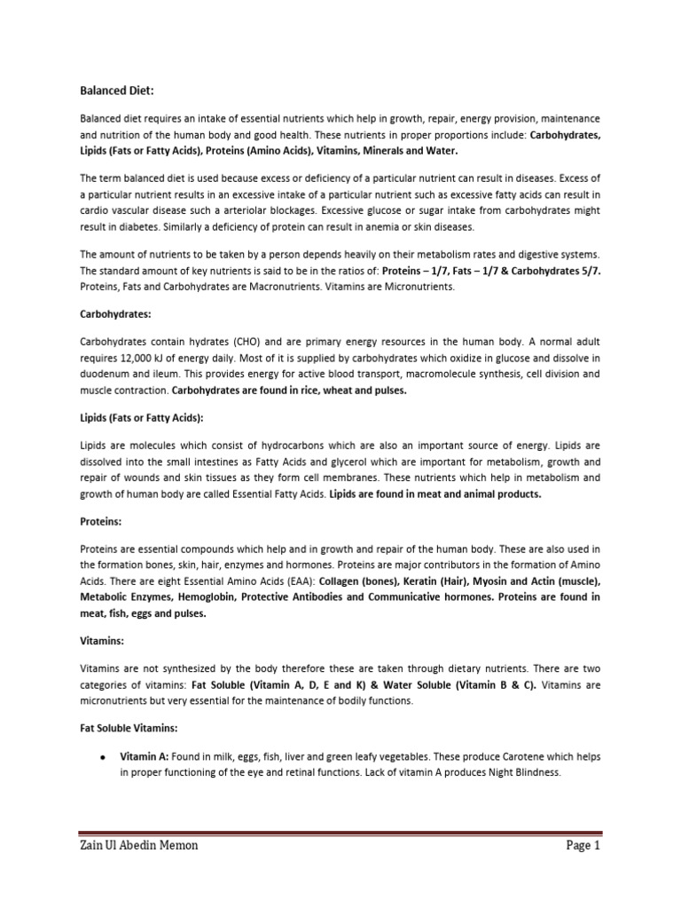 Balanced Diet | PDF | Nutrients | Carbohydrates