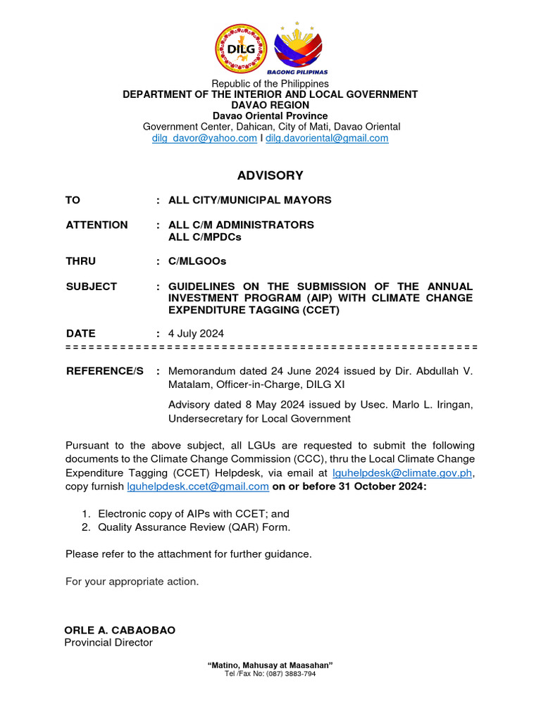 ADVISORY TO LGUs - GUIDELINES ON THE SUBMISSION OF THE ANNUAL ...