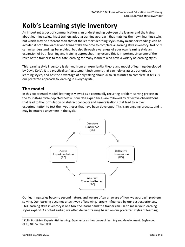 Kolbs Learning Style Inventory | PDF | Learning Styles | Learning