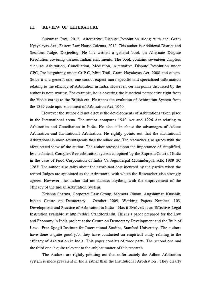 REVIEW OF LITERATURE | PDF | Alternative Dispute Resolution | Arbitration