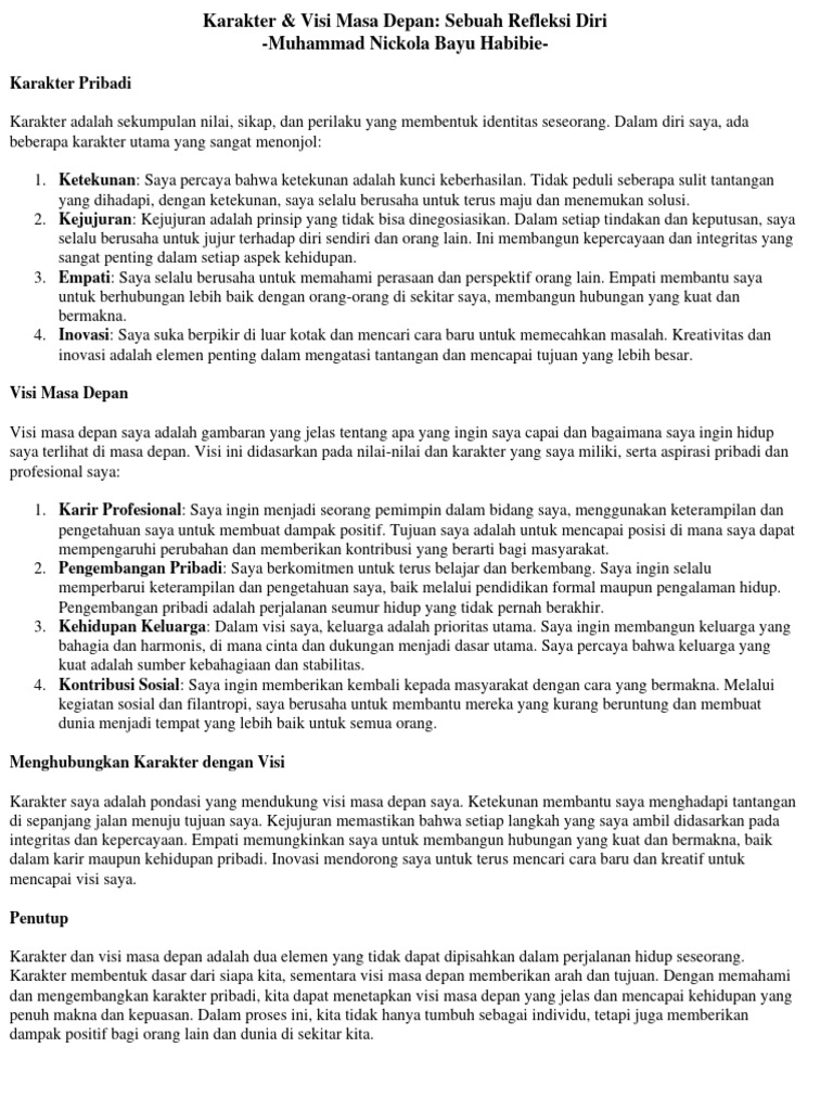 Karakter & Visi Misi Masa Depan - Muhammad Nickola Bayu Habibie | PDF | Pengembangan Diri