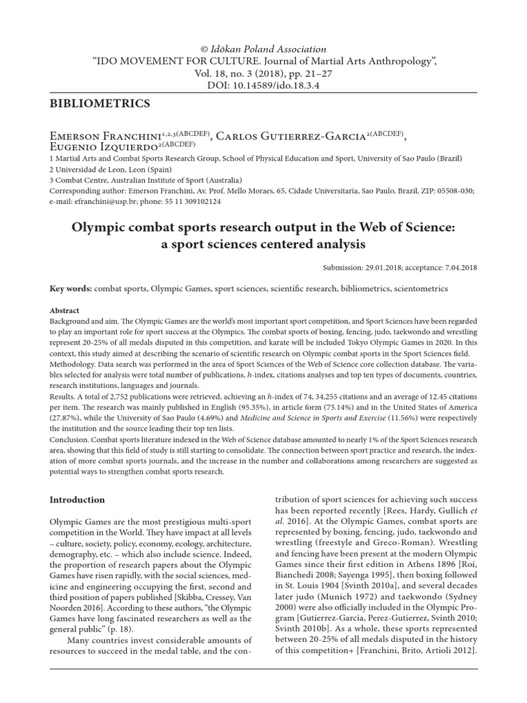 Olympic Combat Sports Research | PDF | Olympic Games | Science