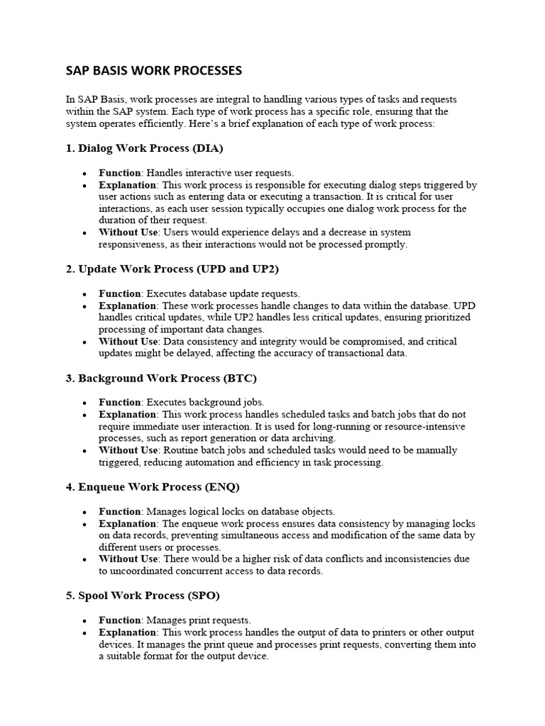 Sap Basis Work Processes | PDF | Communication | Server (Computing)