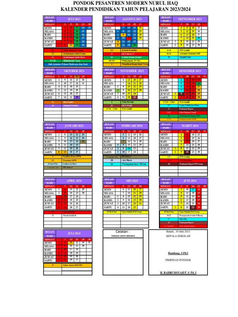 Kalender Pendidikan PONDOK 2023 - 2024 | PDF