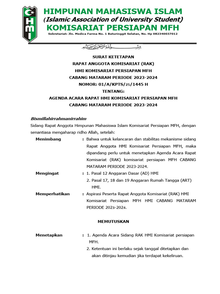 Konsideran Rak Hmi MFH | PDF