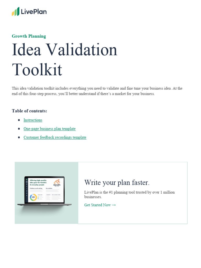 Growth Planning Idea Validation Toolkit | PDF | Business Process | Marketing