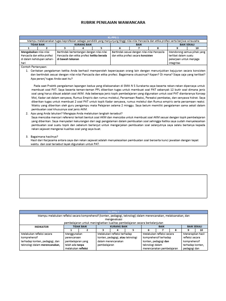 Rubrik Penilaian Wawancara | PDF