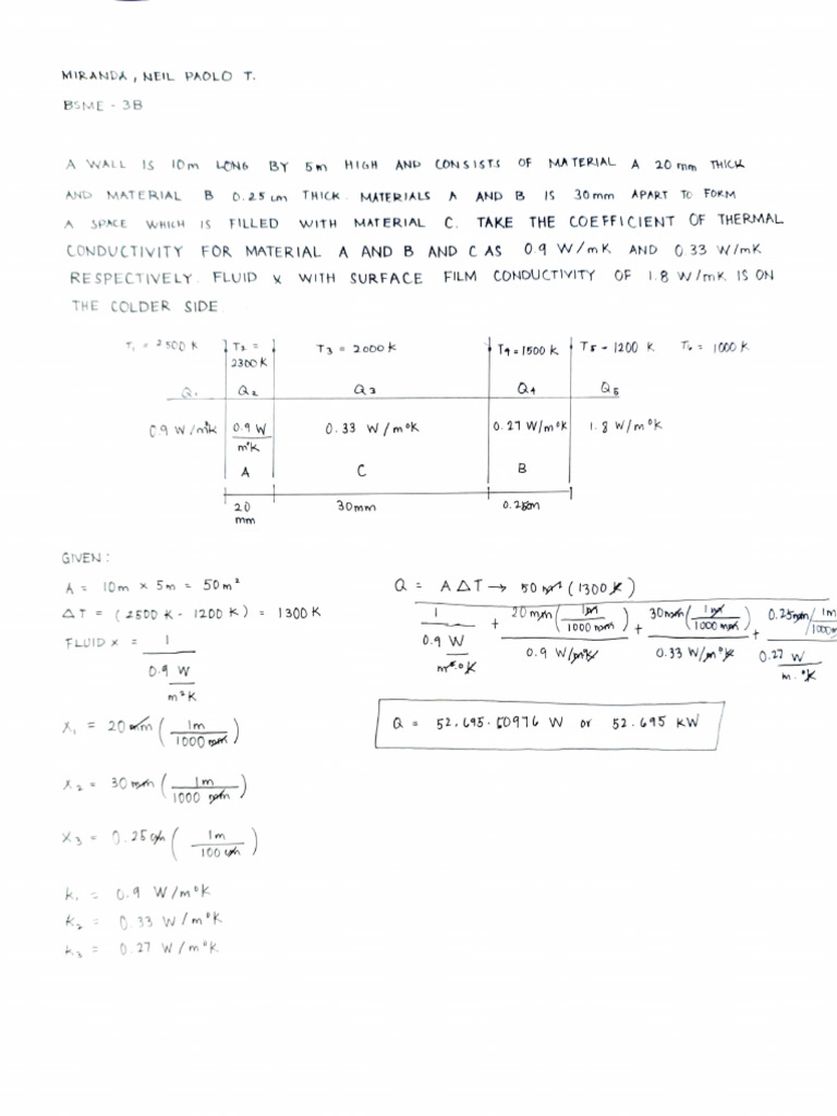Act. Composite Plane Wall With Fluid | PDF | Thermodynamics | Applied And Interdisciplinary Physics