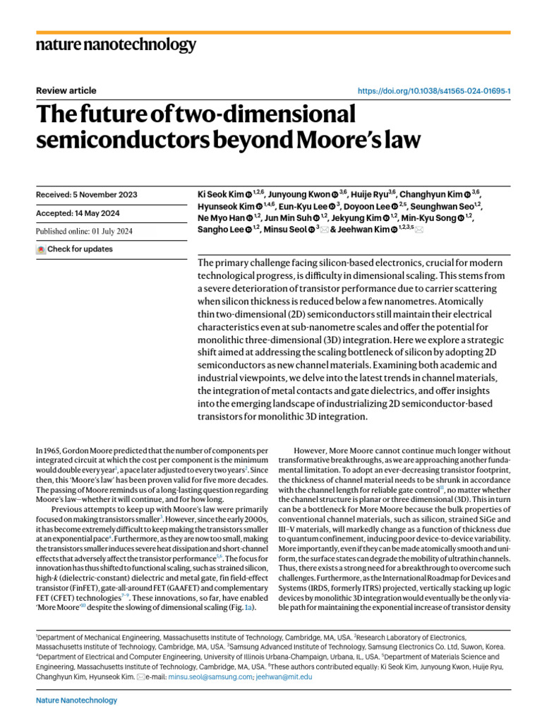 The Future of Two-Dimensional Semiconductors Beyond Moore's Law | PDF | Field Effect Transistor ...