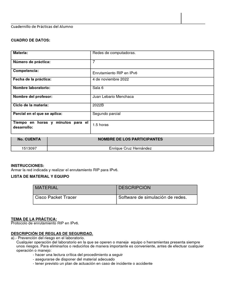 Practica 7 | PDF | Yo Pv6 | Enrutador (Computación)