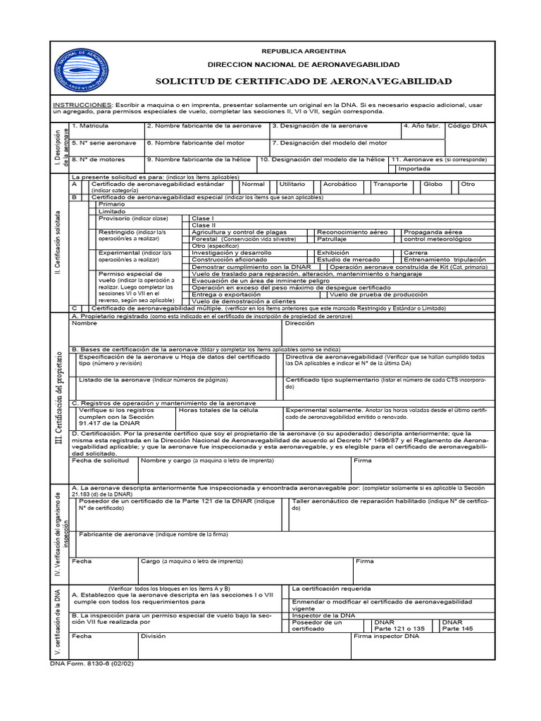 Form 8130-6 2002 | Descargar gratis PDF | Aeronave | Aviación Form 8130-6 2002 | Descargar gratis PDF | Aeronave | Aviación