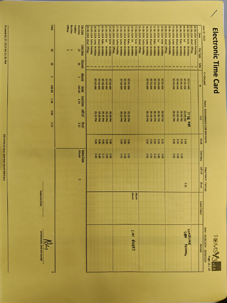 Electronic Time Card - 20240702 | PDF