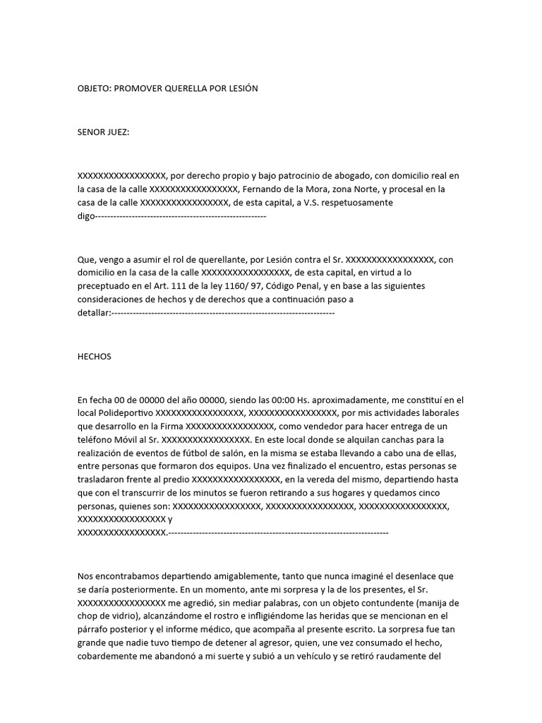 Escrito de Querella Por Lesion | PDF | Queja