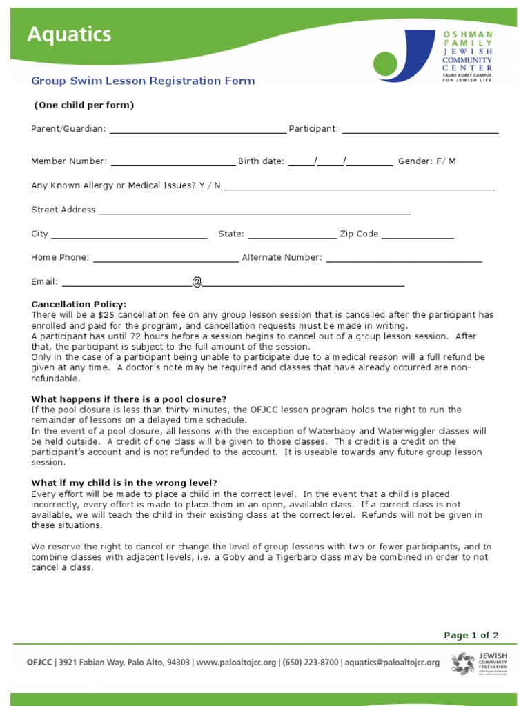 Youth Aquatics Reg Form New | PDF