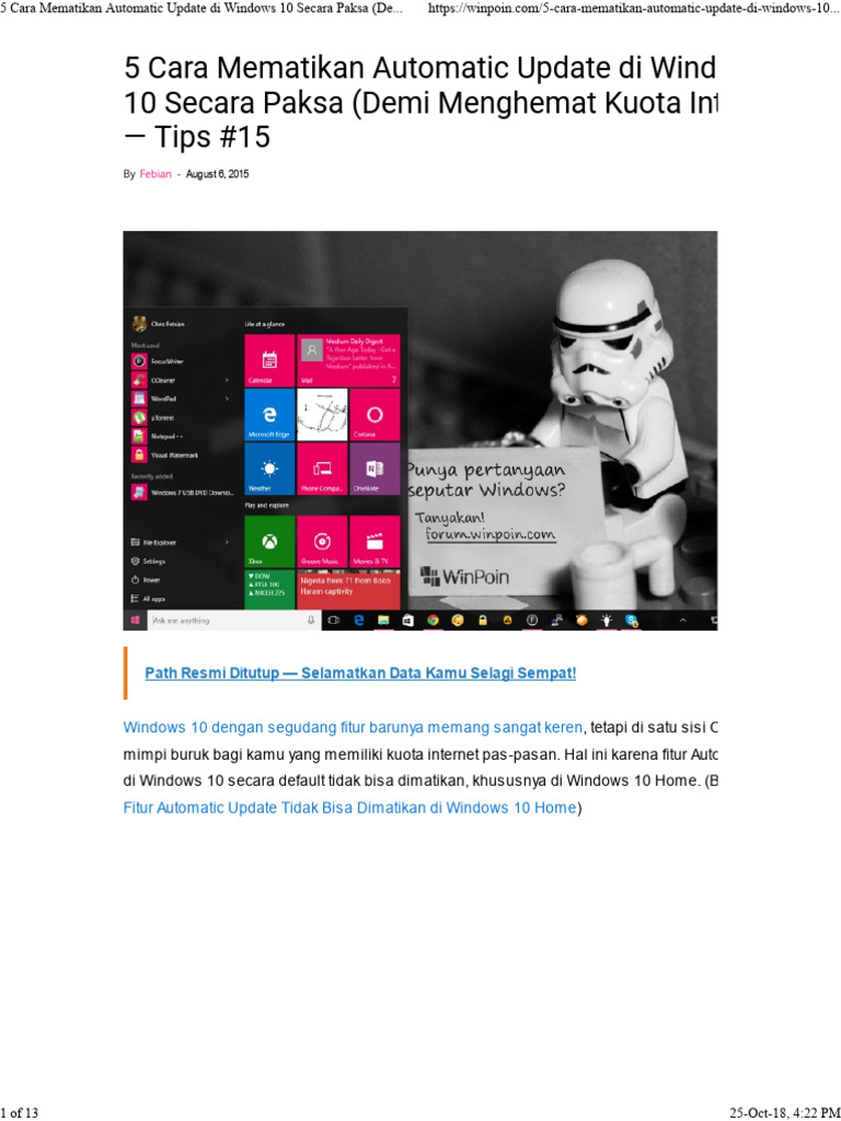 Matikan Update Otomatis Windows 10 | PDF