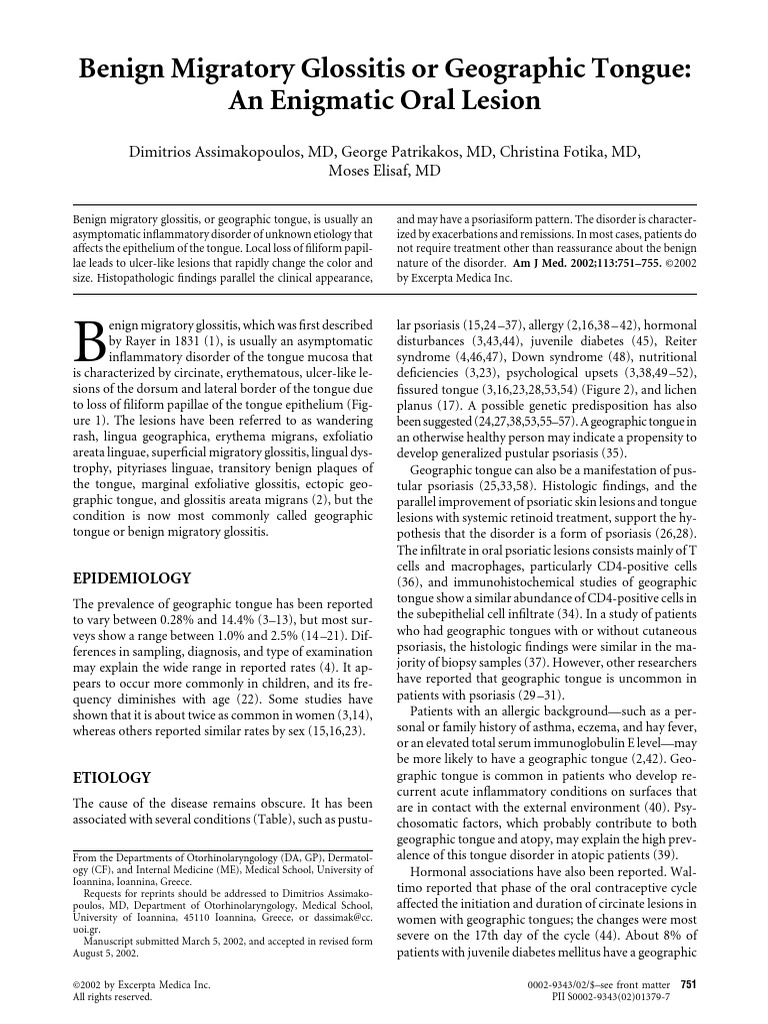 Benign Migratory Glossitis or Geographic Tongue | PDF | Medical ...