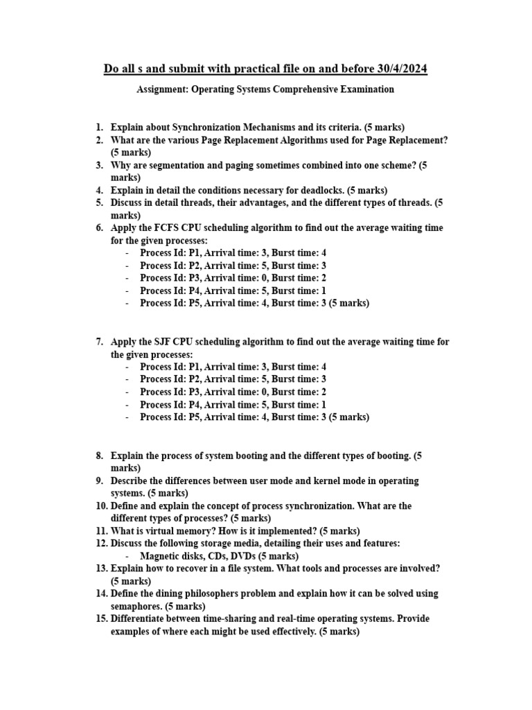 Operating Systems Exam Assignment Guide | PDF | Technology & Engineering
