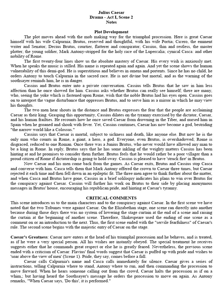 Notes - Julius Caesar - Act - I - Scene - 02 | PDF | Julius Caesar
