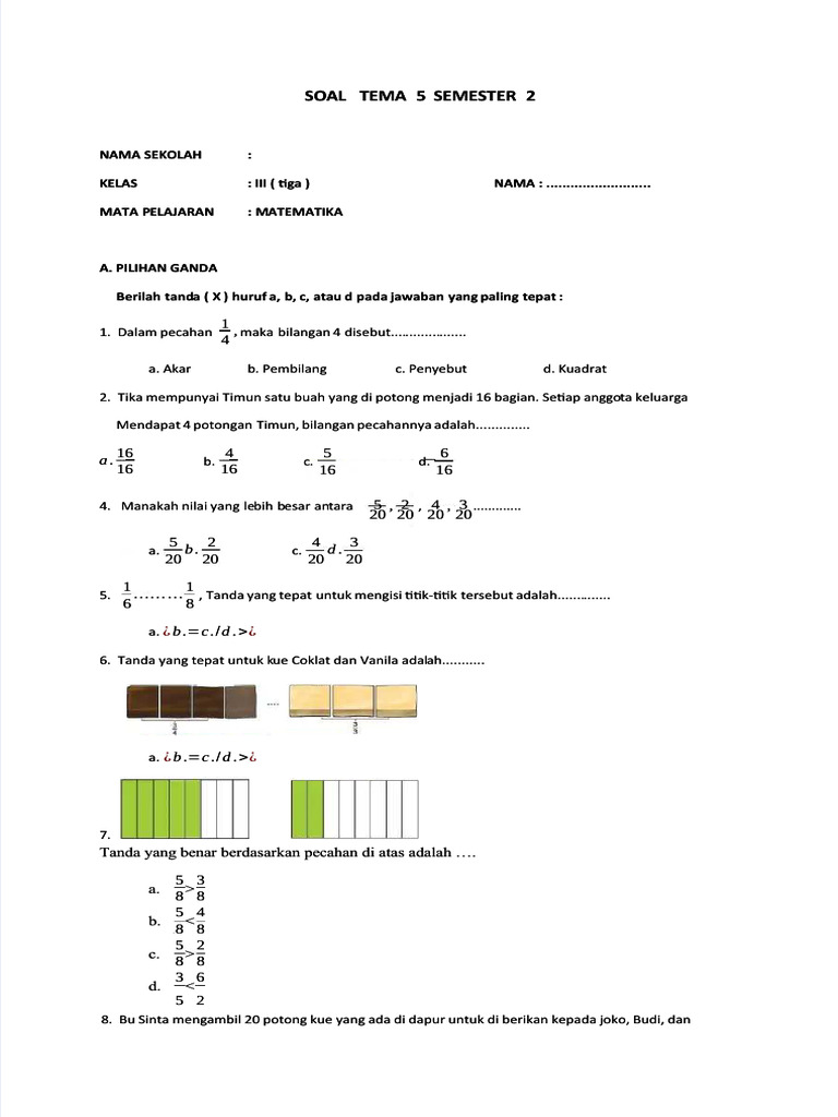 PDF Soal Kelas III Matematika Tema 5 Compress | PDF