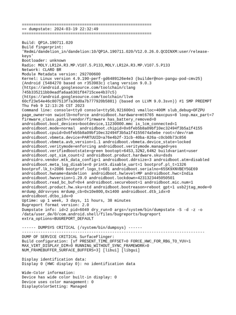 Bugreport Dandelion - in QP1A.190711.020 2024 03 19 22 32 49 | PDF ...