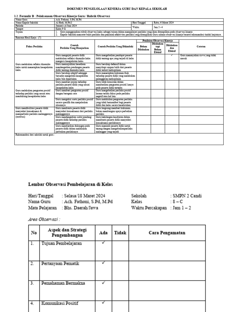 Dok. Pengelolaan Kinerja Pak Fathoni Superv. Dra. Setijati - 073118 | PDF