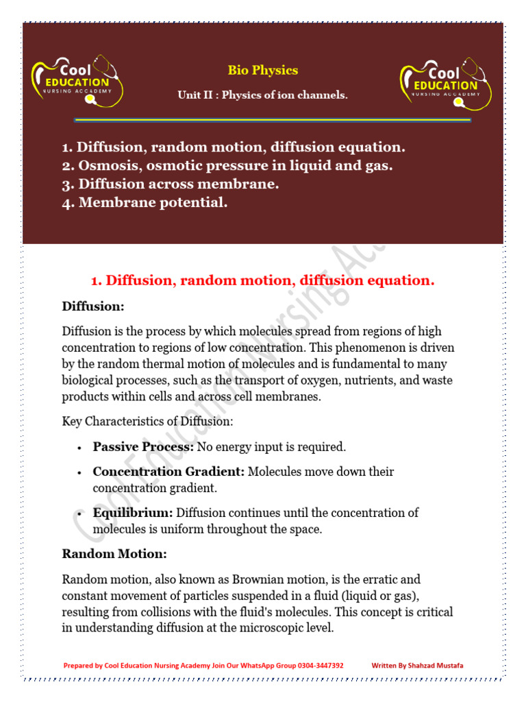 Biophysics: Ion Channels & Diffusion | PDF | Osmosis | Membrane Potential