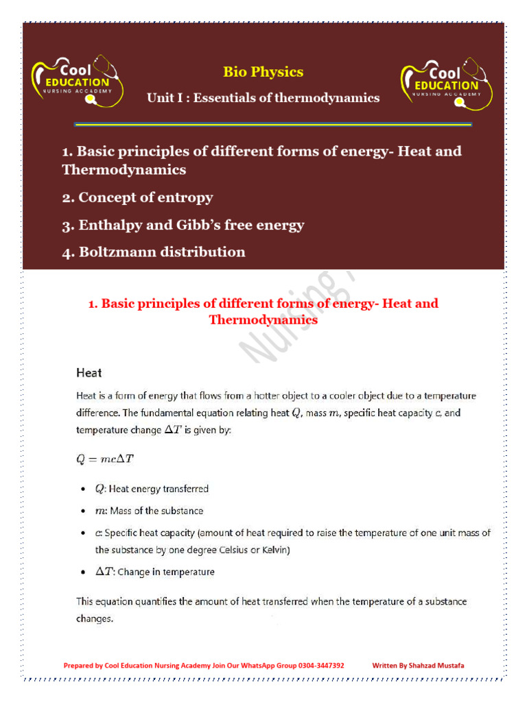 Biophysics and Thermodynamics Essentials | PDF | Entropy | Temperature