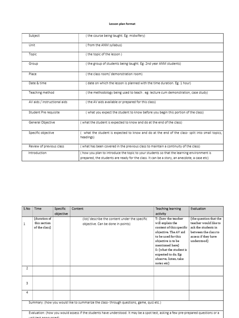 lesson plan format-40 | PDF | Lesson Plan | Cognition