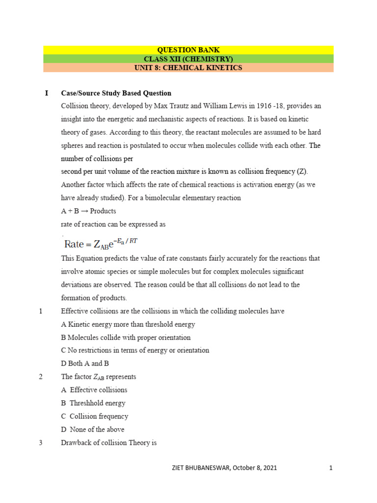 8.CBS - Chemical Kinetics | PDF | Reaction Rate | Chemical Kinetics