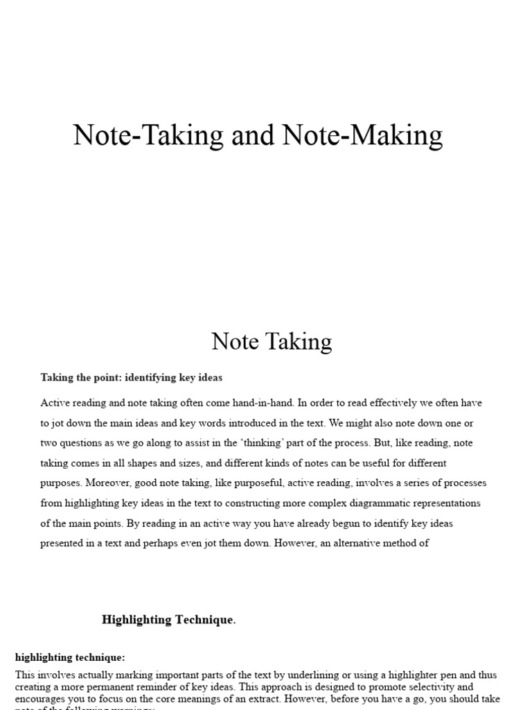 Note-Taking vs. Note-Making Techniques | PDF | Thought | Cognition