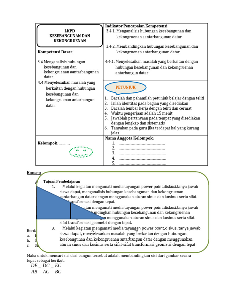 LKPD Kesebangunan Dan Kekongruenan | PDF