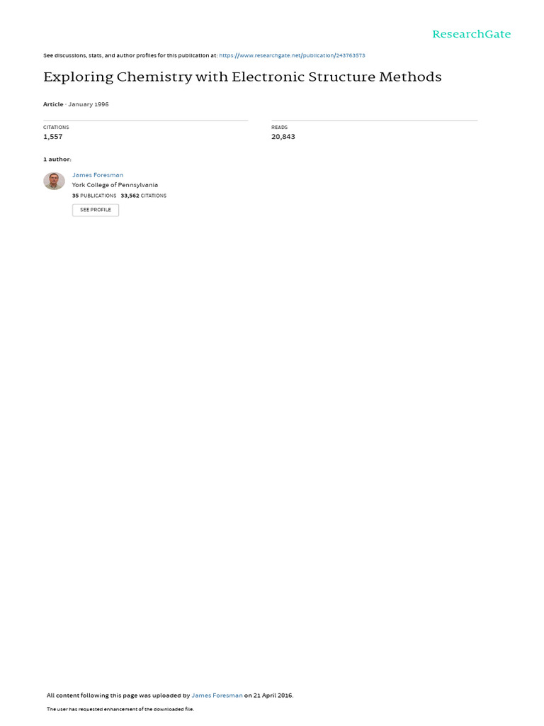 Exploring Chemistry With Electronic Structure Meth | PDF
