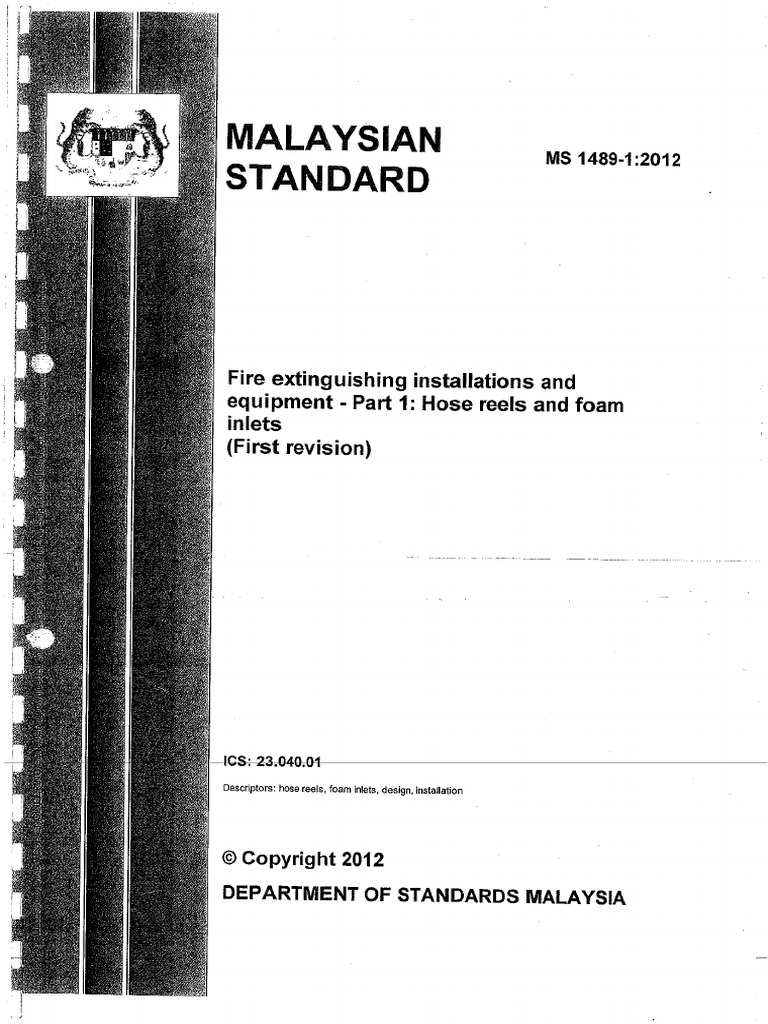 MS 1489 Part 1 - 2012 - Hose Reels and Foam Inlets (First Rev) | PDF