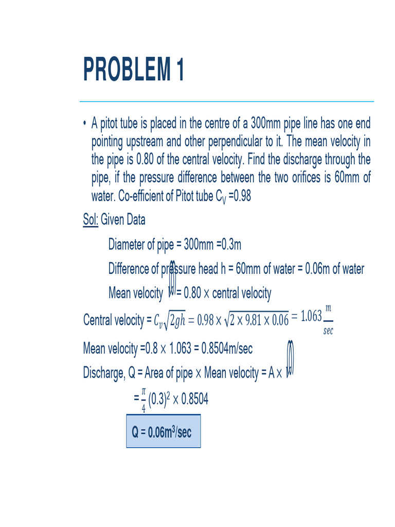 Venturi Meter & Pitot Tube Examples | PDF | Technology & Engineering