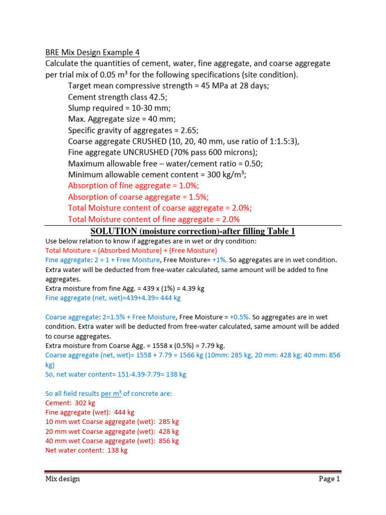 BRE Mix Design Example 4 | PDF | Construction Aggregate | Concrete
