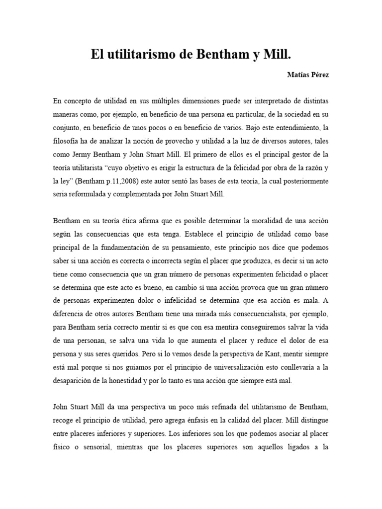 Bentham vs Mill: Utilitarismo Comparado | PDF | Utilitarismo | John ...