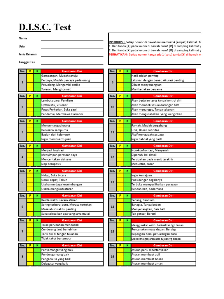 Form Pengisian DISC | PDF