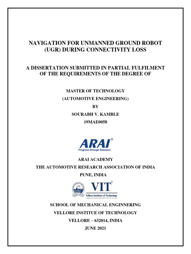 NAVIGATION FOR UNMANNED GROUND ROBOT (UGR) DURING CONNECTIVITY LOSS - Rev1 | PDF | Artificial ...