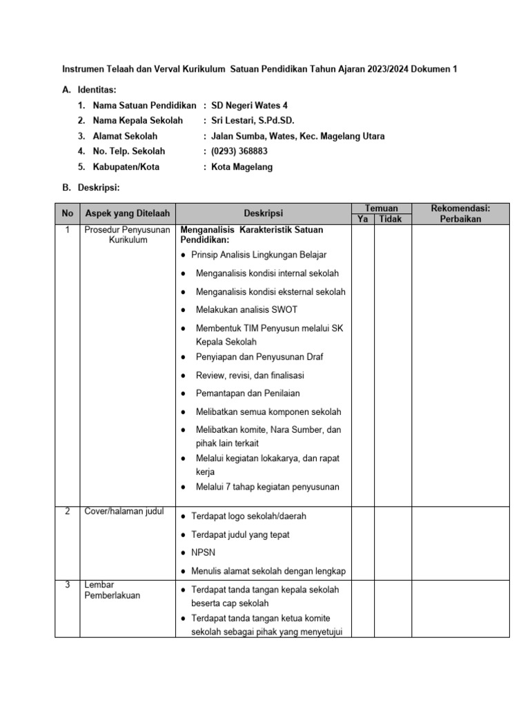 Instrumen Telaah Dan Verval KOSP 2023 | PDF | Karier & Perkembangan