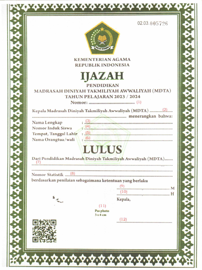 Petunjuk Penulisan Ijazah MDTA Tahun 2024 | PDF