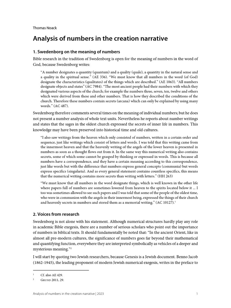 Analysis of Numbers in the Creation Narr | PDF | Genesis Creation Narrative | Book Of Genesis
