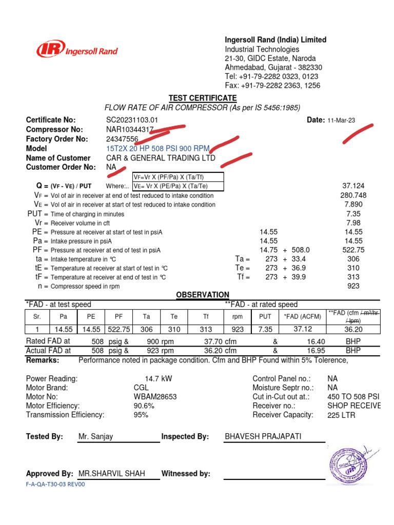 15T2X 20 HP CSC 508 Psi 900 RPM Nar10344317 | PDF | Technology ...